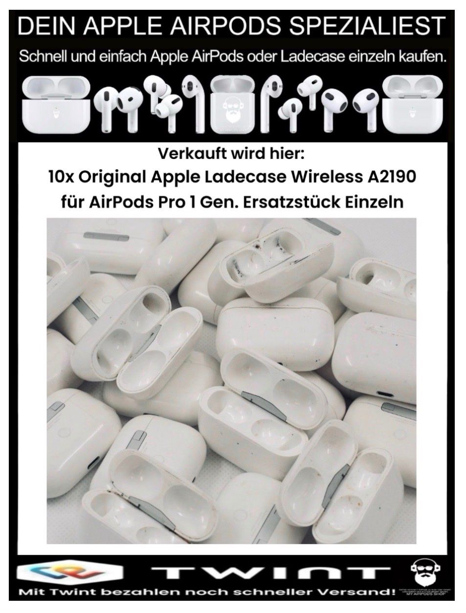 10x Original Apple Ladecase A2190 für AirPods Pro 1 Gen. (Gebraucht) in ...