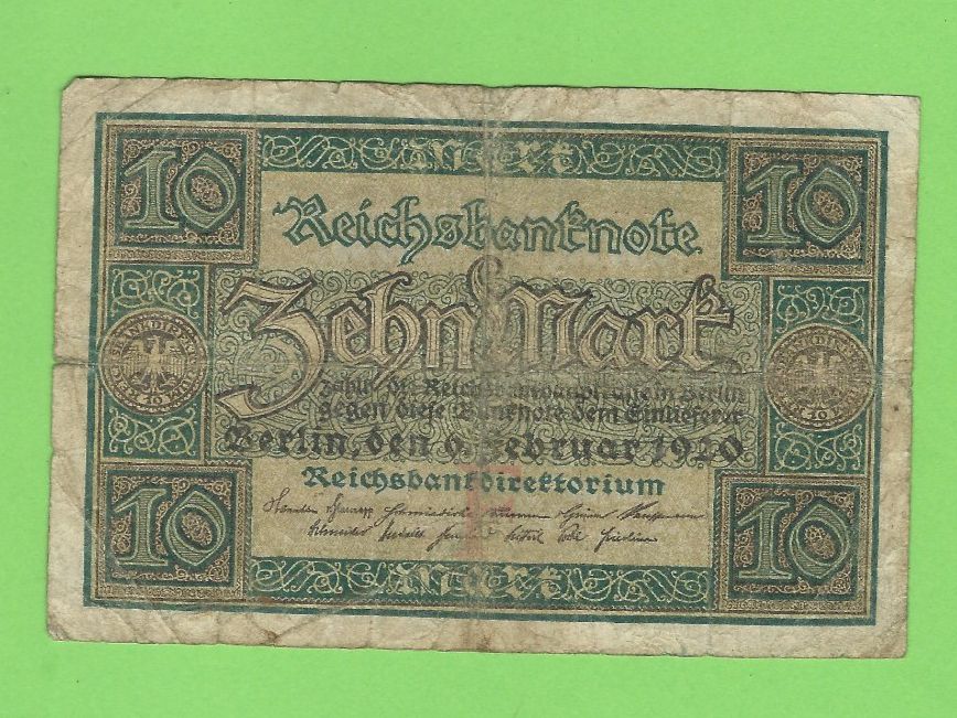 Alte Reichsbanknote, 10 Mark, Berlin 6. Februar 1920 Top! (Gebraucht ...