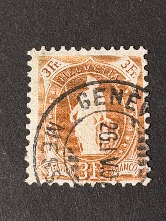 St. Helvetia 3 Fr. (92A) mit Stemepl Genève SBK 300.- (Gebraucht) in ...
