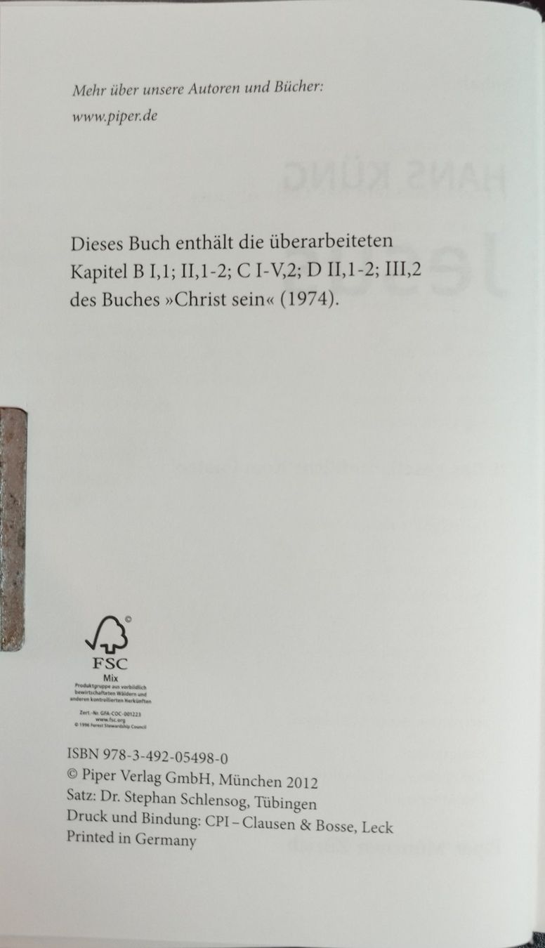 Hans Küng, Jesus, ISBN 978-3-492-05498-0 (Neu (gemäss Beschreibung)) in ...