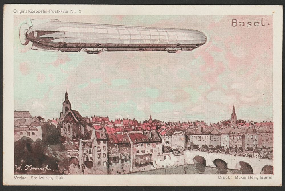 AK BS: ungel., BASEL, Künstler-AK Zeppelin, Variante 1 (Gebraucht) in ...