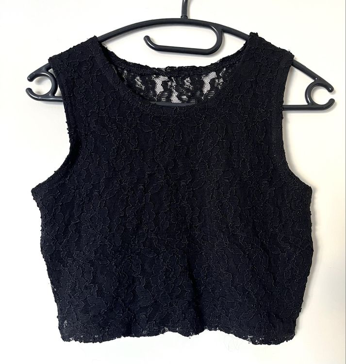 Schwarzes Crop Top mit Spitze / bauchfrei / Gothic / Metal (Gebraucht ...