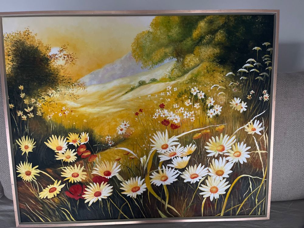 Gemälde mit Sommerwiese mit Rahmen, Öl auf Leinwand (Gebraucht) in Effretikon für CHF 100 – nur ...