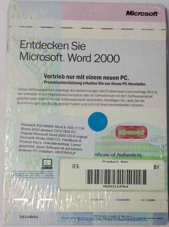 Microsoft Word & Works 2000 deutsch CD's OEM PC (Neu (gemäss ...