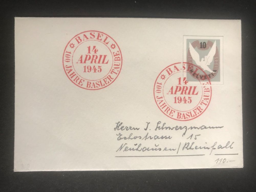 Schweiz 1945 10Rp aus 100J.Baslertaube-Block 1.Tag Ausstell. (Gebraucht) in Liestal für CHF 40 ...
