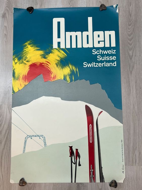 Antikes Plakat original Amden Ski 1968 A. Erni (Gebraucht) in Vaduz für ...