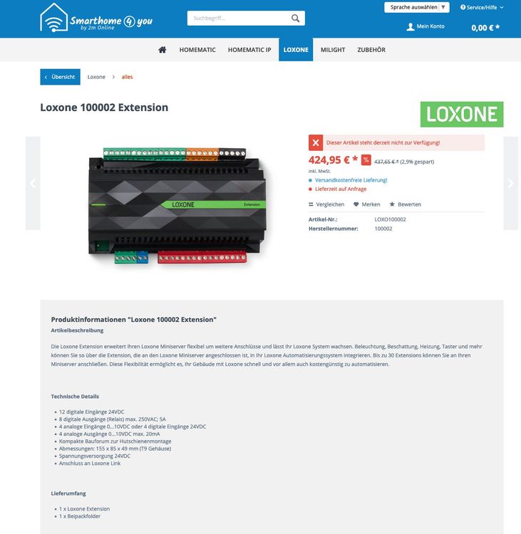 LOXONE Extension 100002 (12DI, 4AI, 4AO, 8DO) NEU (Neu und ...