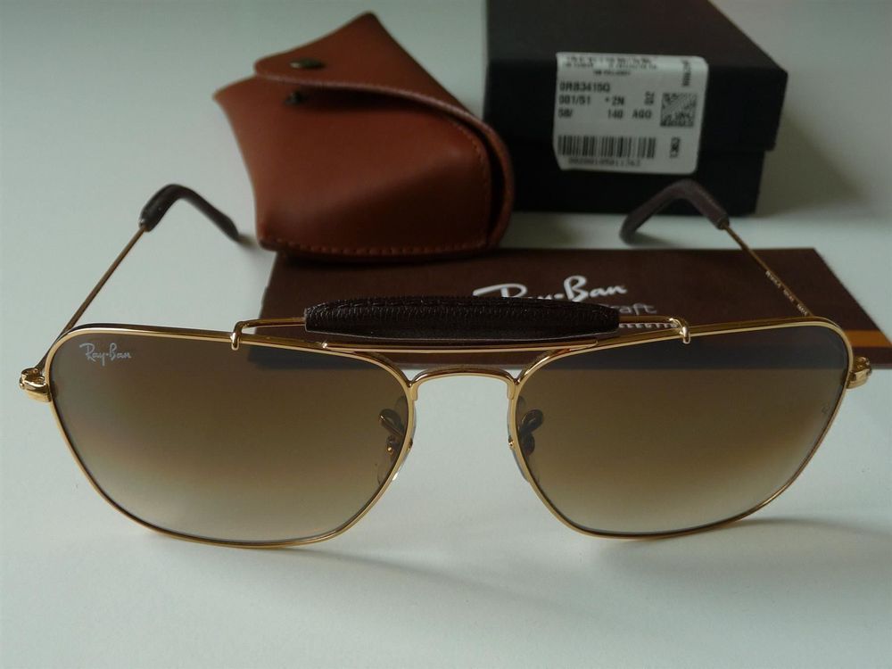 Ray-Ban CARAVAN CRAFT 3415Q 001/51 Gold und Leder NEU (Neu und ...
