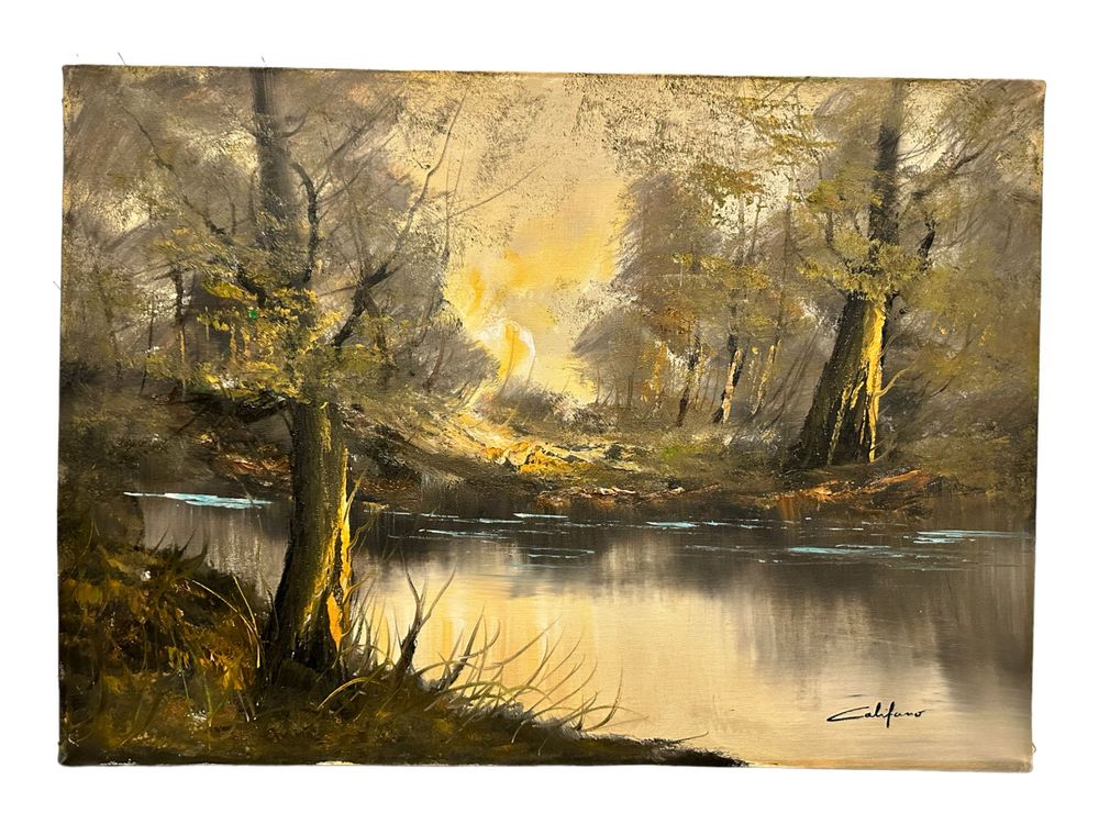 Lac forestier peinture à l'huile sur toile. Signée CALIFANO (Gebraucht) in Morges für CHF 70 ...