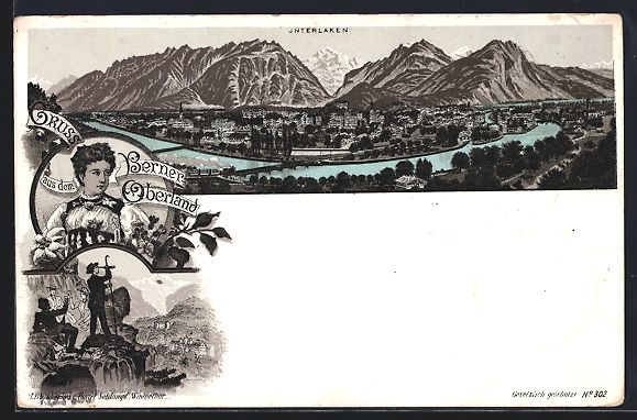 Litho Interlaken, Wanderer im Berner Obe | Kaufen auf Ricardo
