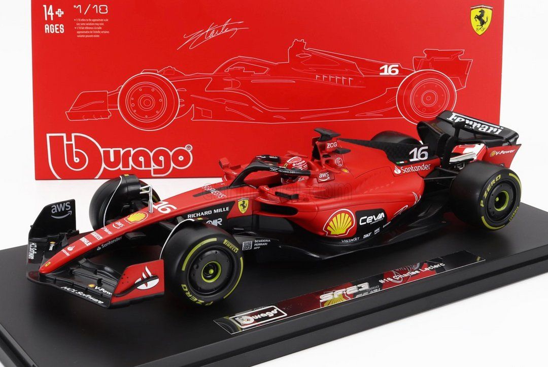 Leclerc Ferrari SF-23 #16 F1 2023 1:18 BburagoDeluxe+Gratis! (Neu und ...