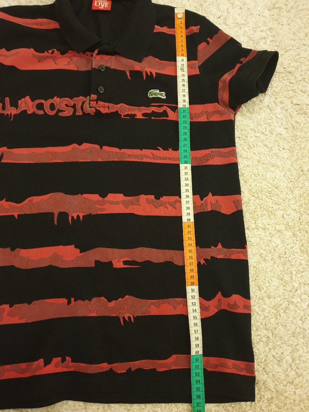 Polo Lacoste Live, XS, rayé noir/rouge, coton, très bon état (D ...