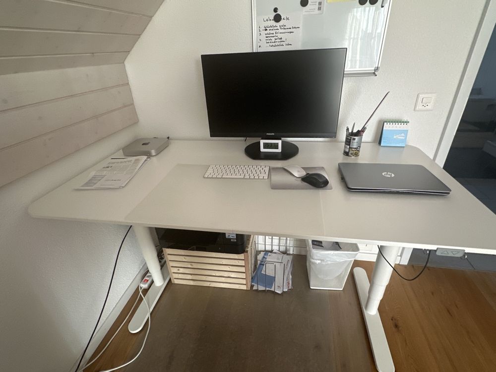 Robuster-Elektr. Sitz-Steh-Schreibtisch höhenverstellbar wei (Gebraucht ...