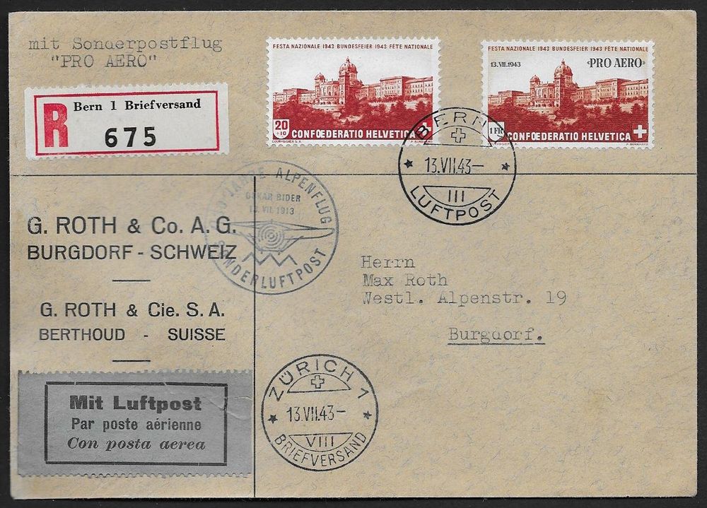 1943 R/Brief Aero Bern-Zürich F36 mit + ohne Aufdruck ab 1.- | Kaufen auf Ricardo