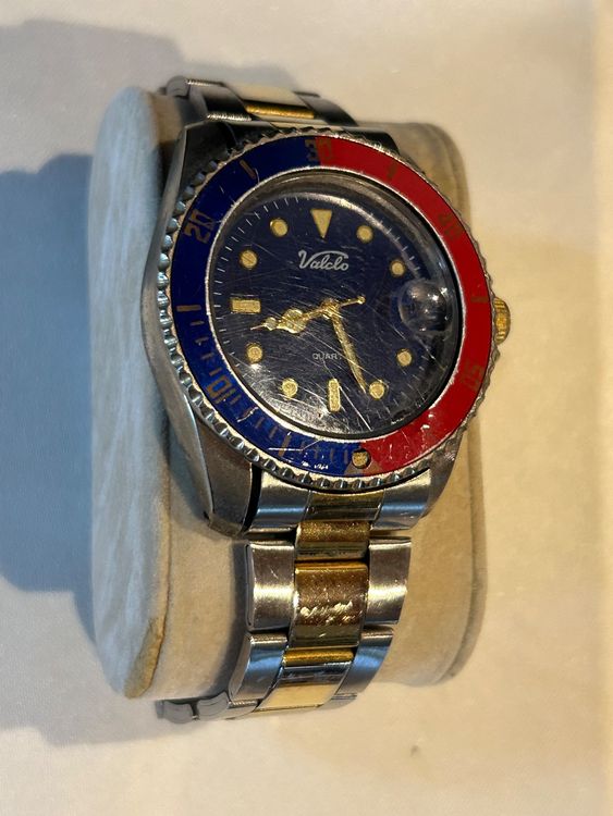 Montre Valclo Vintage Homme Acier Inoxydable Doré Bleu Rouge (Gebraucht ...