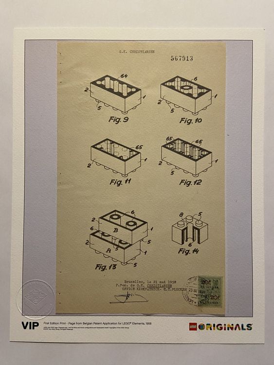 LEGO First Edition Print Belgian Patent 1958 (Neu und originalverpackt ...