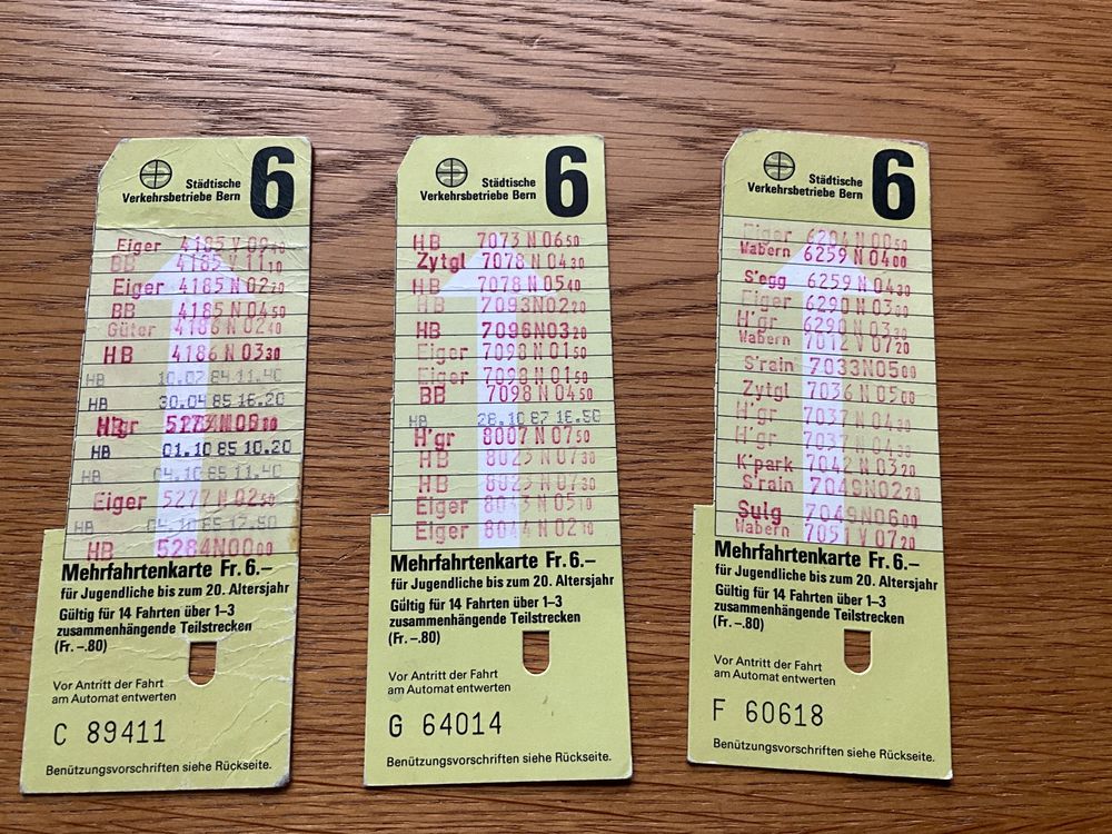 Mehrfahrtenkarten SVB, Bern / Nr. 6 Kinder / gelb | Kaufen auf Ricardo