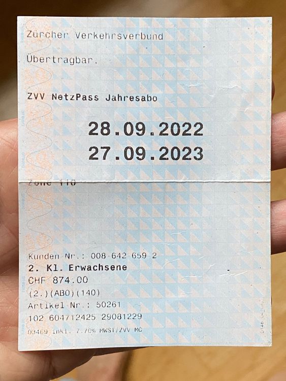 Ticket Abo Zürich ZVV übertragbar VBZ Zone Zone 110 Netzpass | Kaufen ...