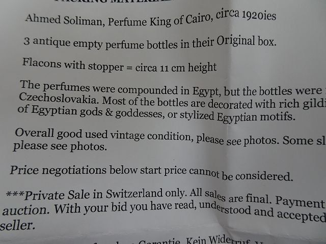 3 ANTIQUE AHMED SOLIMAN Parfum Flacons in Box Czech Egypt (Gebraucht ...