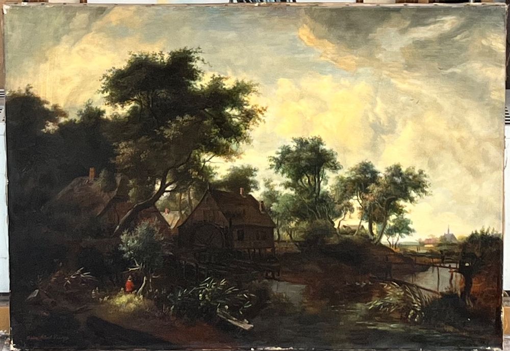 Antike Landschaft Gemälde mit Personen & Bauernhaus (Gebraucht) in Root für CHF 64 – mit ...