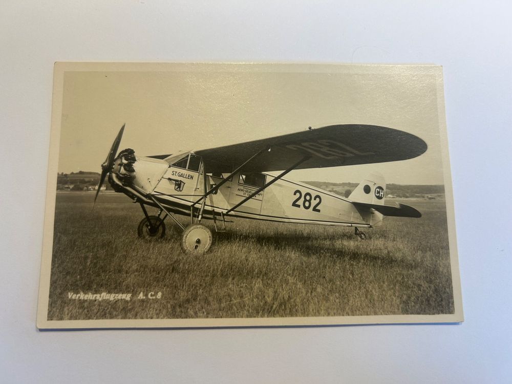 Alte Postkarte mit Flugzaug A.C.8 Aero Gesellschaft SG (Gebraucht) in ...