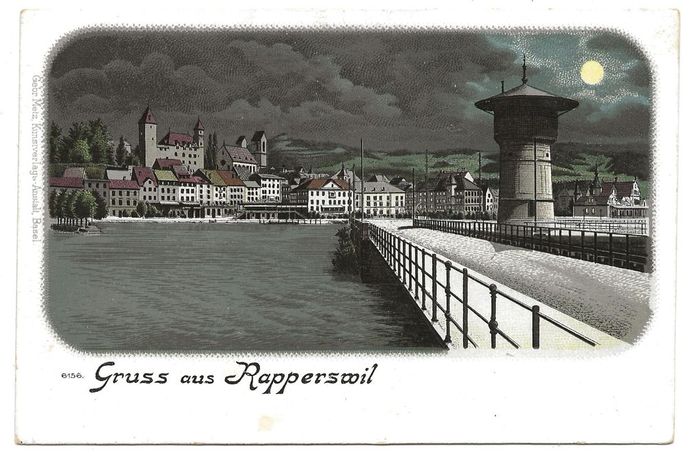 Gruss aus Rapperswil (SG) Seedamm - Mondschein-Litho um 1900 (Gebraucht) in Engelburg für CHF 14 ...
