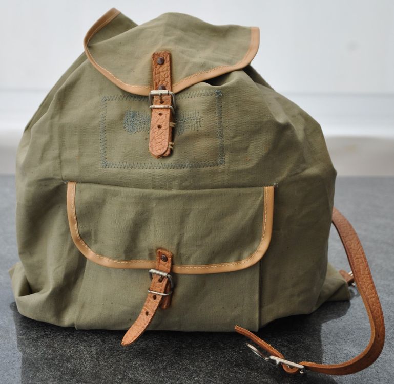 Rucksack antik,aus Stoff,Leder u.Metall, sehr alt, ca.100 J. | Kaufen ...