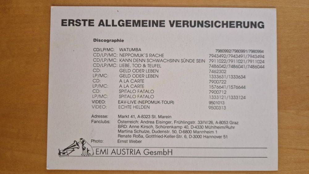 Erste Allgemeine Verunsicherung, Original Autogramm | Kaufen auf Ricardo Erste Allgemeine Verunsicherung, Original Autogramm | Kaufen auf Ricardo