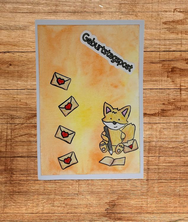 Handgemachte Geburtstagskarte Post mit Fuchs (Neu (gemäss Beschreibung ...