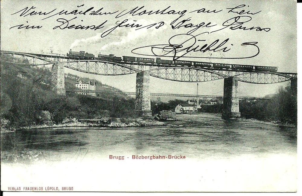AK BRUGG BRÜCKE BÖZBERG BAHN 2 DAMPFLOKS 1904 | Kaufen auf Ricardo