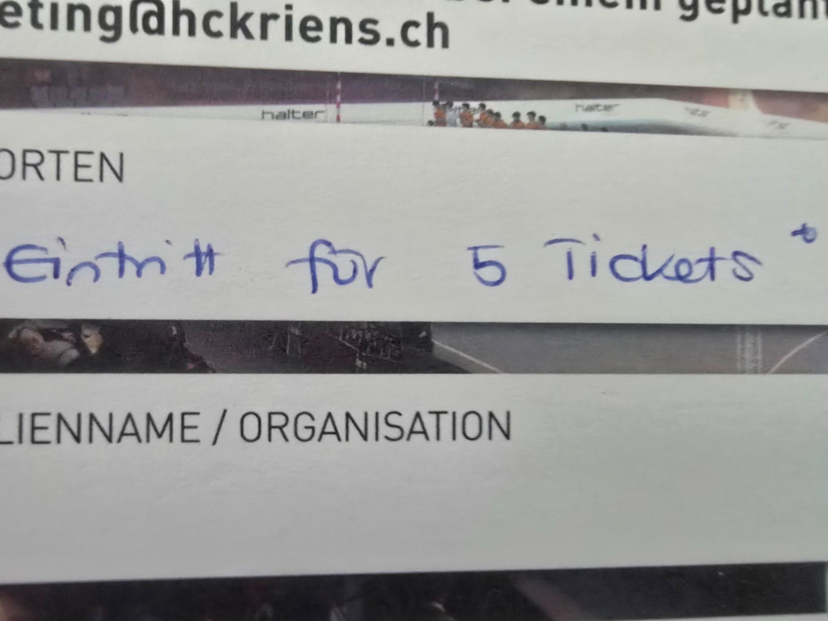 Gutschein für 5 Tickets HC Kriens-Luzern Saison 25/26 (Gebraucht) in ...