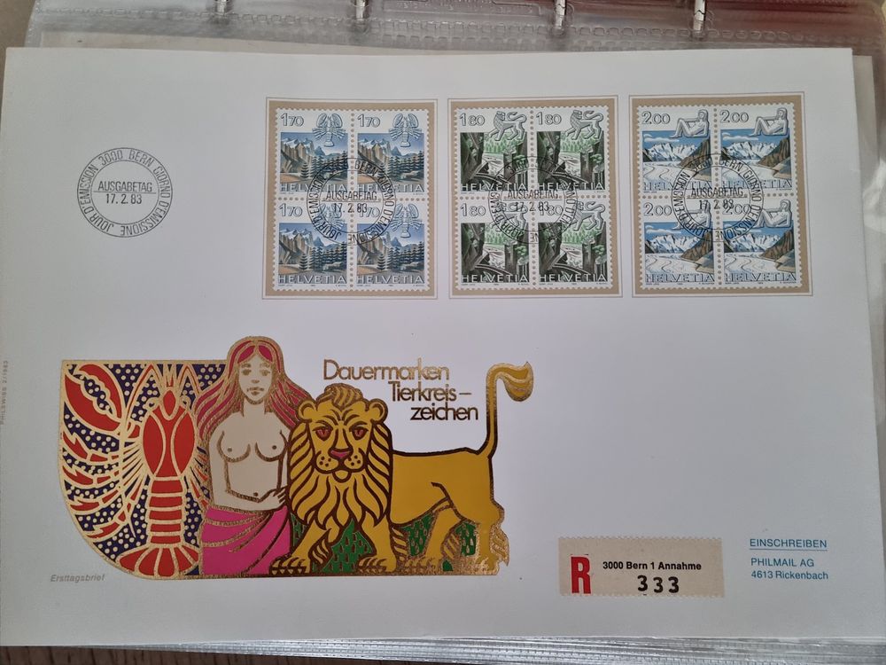 1983 Luxusbrief FDC 4er Block Tierkreiszeichen | Kaufen auf Ricardo