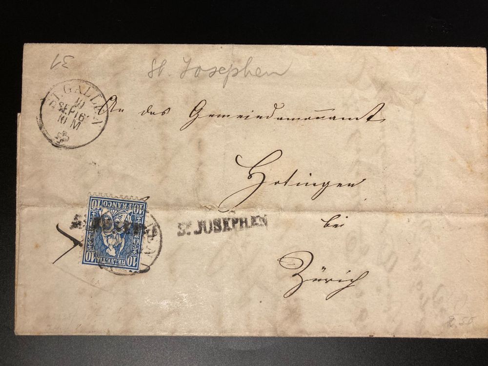 Schweiz 1863 sitzende Helvetia 10 Rp Balken St.Josephen (Gebraucht) in Liestal für CHF 5 – mit ...