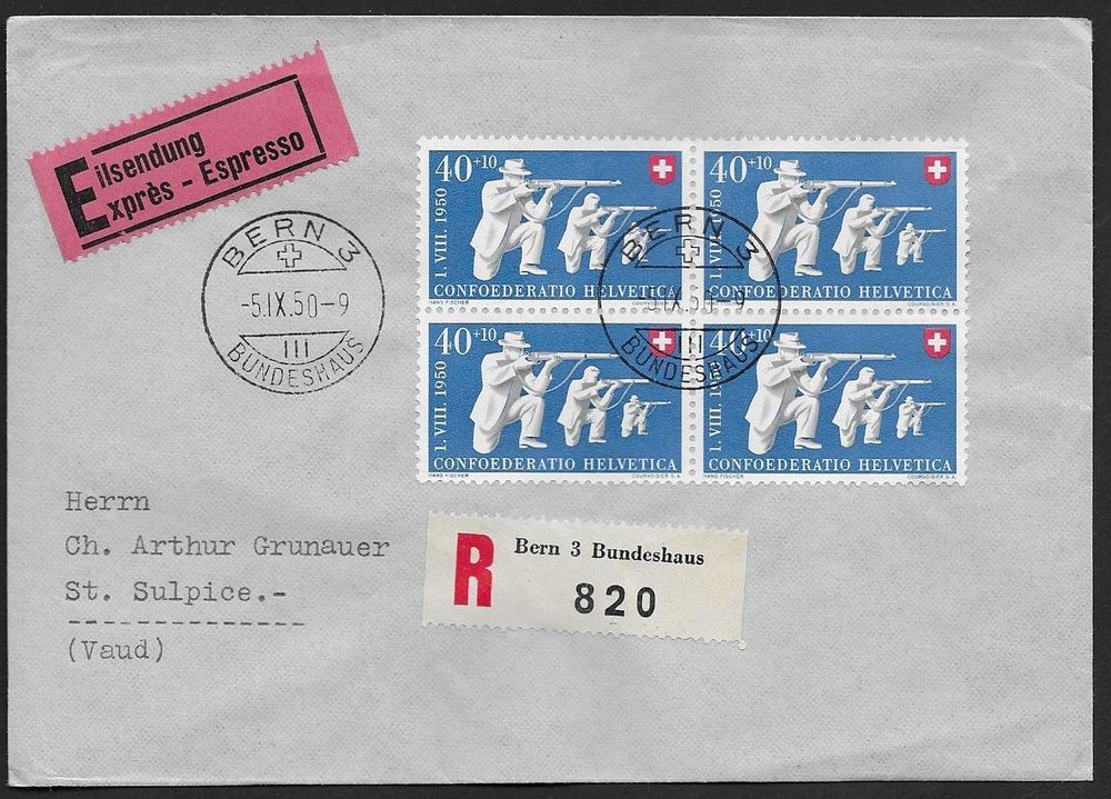 1950 R/Ex. Brief BERN B50 VIERERBLOCK tadellos selten ab 1.- | Acheter sur Ricardo