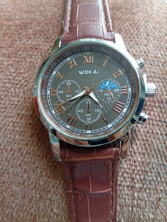 Montre Wokai élégante, bracelet cuir marron | Kaufen auf Ricardo