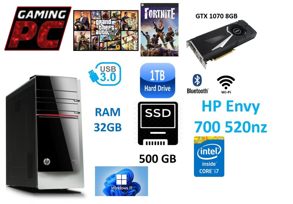 Fortnite PC HP 700 i7 Win11 32GB 500GB SSD GTX1070 8GB WLAN (Gebraucht ...