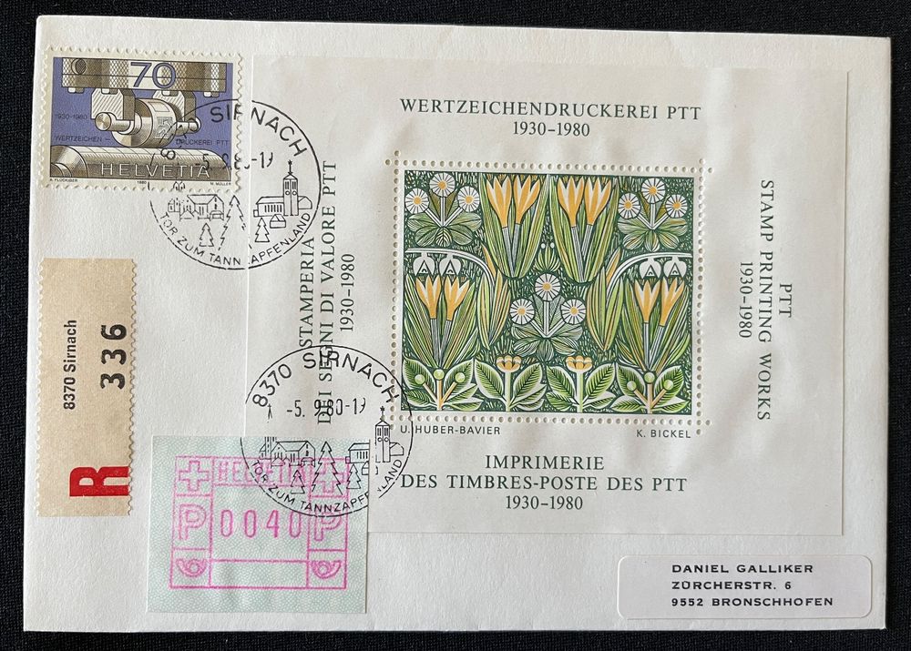 1980 R-Brief mit Block Wertzeichendruckerei PTT | Kaufen auf Ricardo