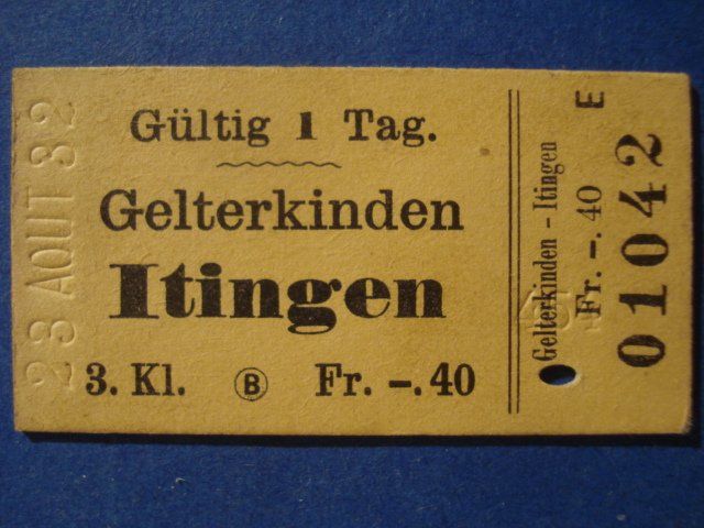 SBB - 23.8.1932 - GELTERKINDEN - ITINGEN - 3.Klasse (Gebraucht) in Biel/Bienne für CHF 22 – mit ...