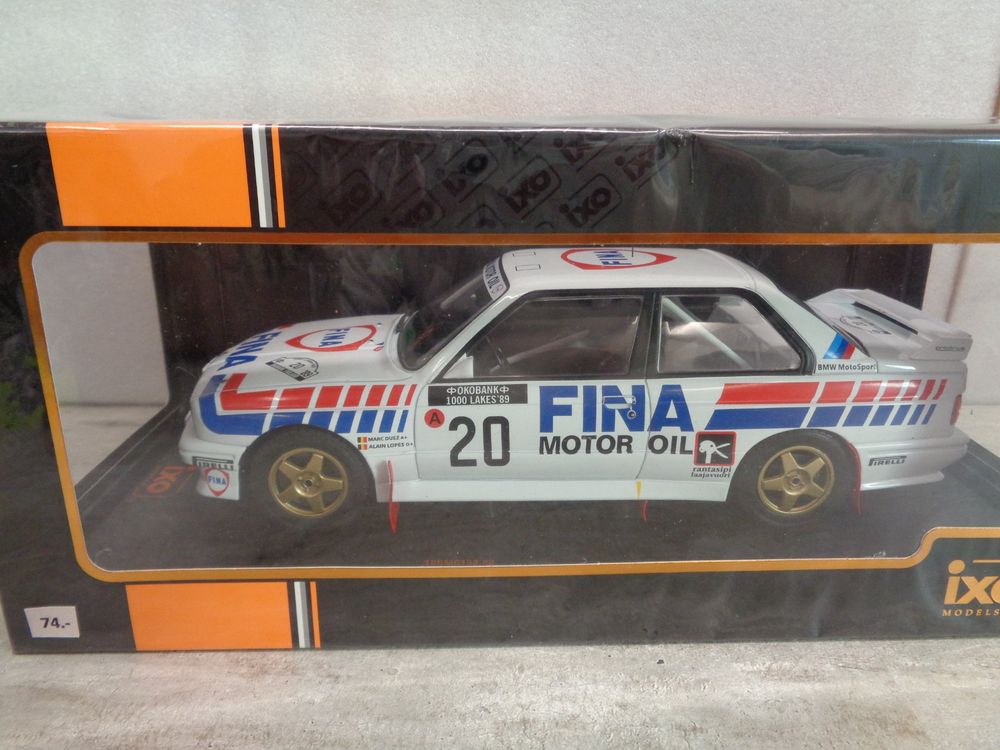 Ixo 1:18 BMW M3 E30 Fina Rallye 1000 Lakes 1989 M. Duez (Neu und originalverpackt) in ...