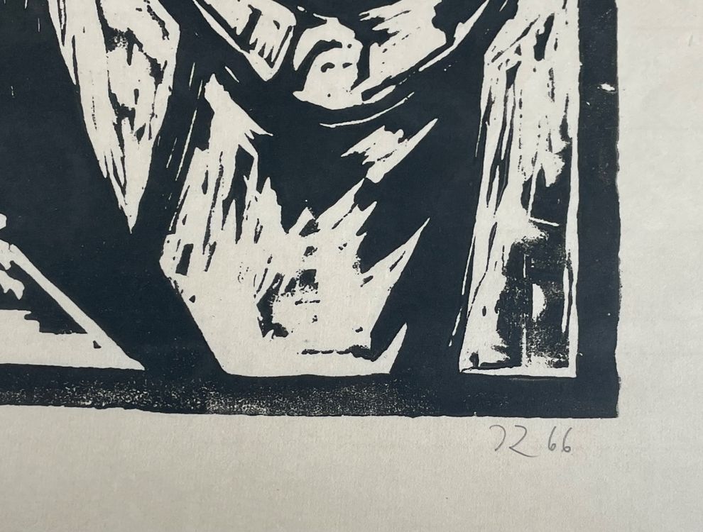 Interessanter Holzschnitt mit Gesichter unleserlich Signiert (Gebraucht) in Root für CHF 35 ...