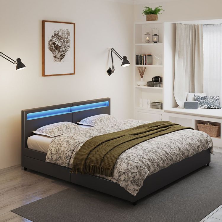 21656 - LED Bett NUBE mit Schubladen 270x200 - Schwarz (Neu und ...