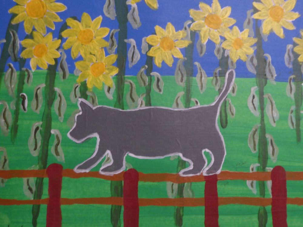 Kurt Lustenberger *53, Naive Malerei, Graue Katze, Signiert | Kaufen ...