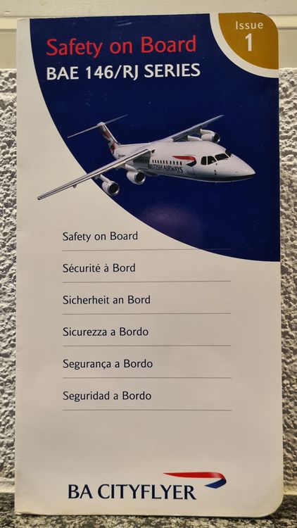 BA CITYFLYER - Safety on Board Card - BAE 146/RJ Series Is.1 (Gebraucht ...