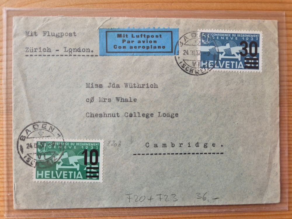 CH-Flugpostbrief nach UK aus 1937 Zustand gem. Bilder (Gebraucht) in Oberuzwil für CHF 1 – mit ...