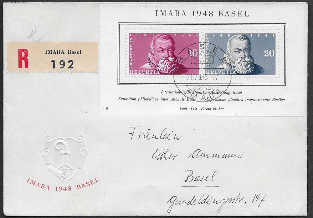1948 R/FDC illust. IMABA Basel Block W31 ET-Stempel ab 1.- (Gebraucht) in Zürich für CHF 4 – mit ...