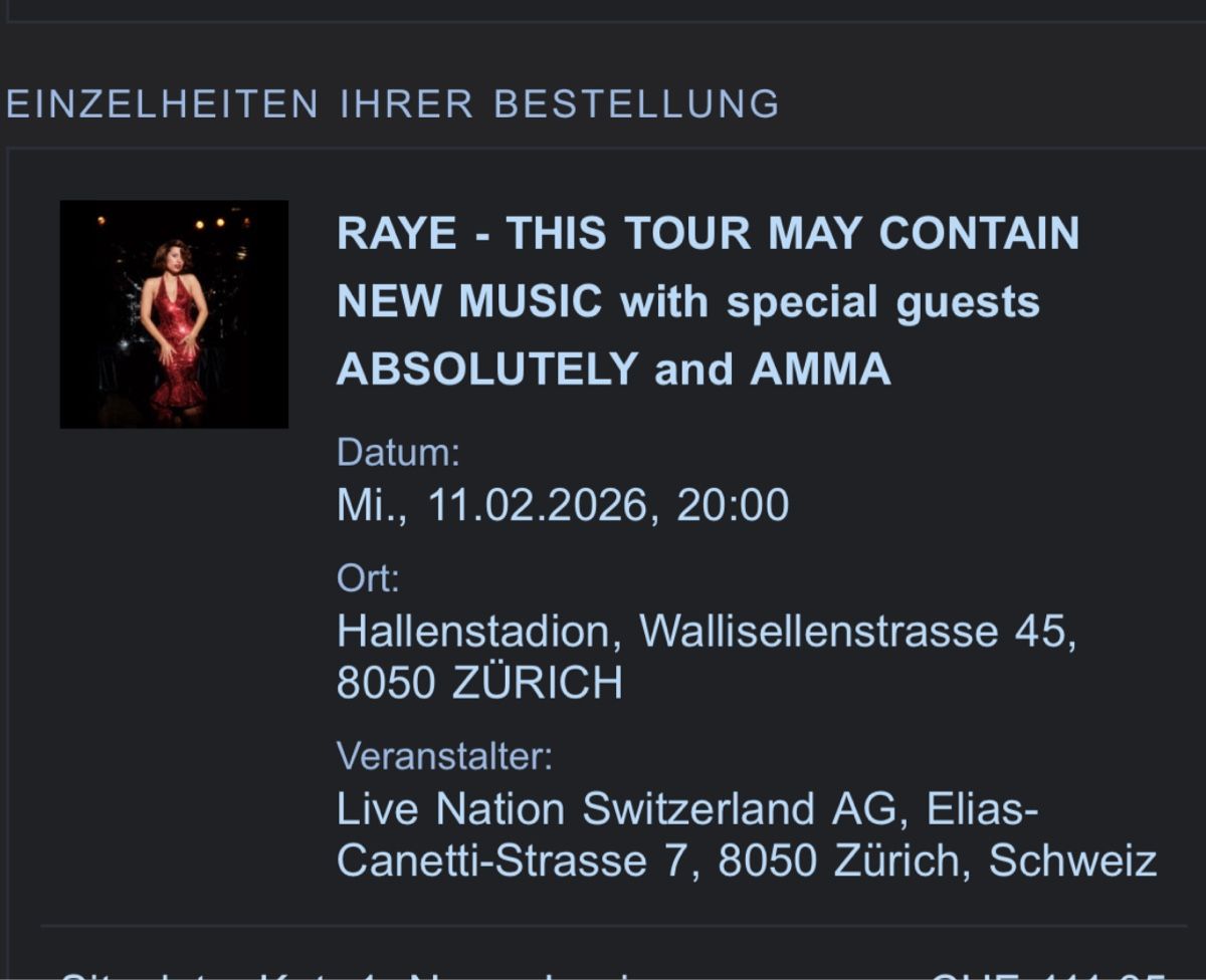 Konzertticket Raye (Neu und originalverpackt) in Knonau für CHF 100 ...