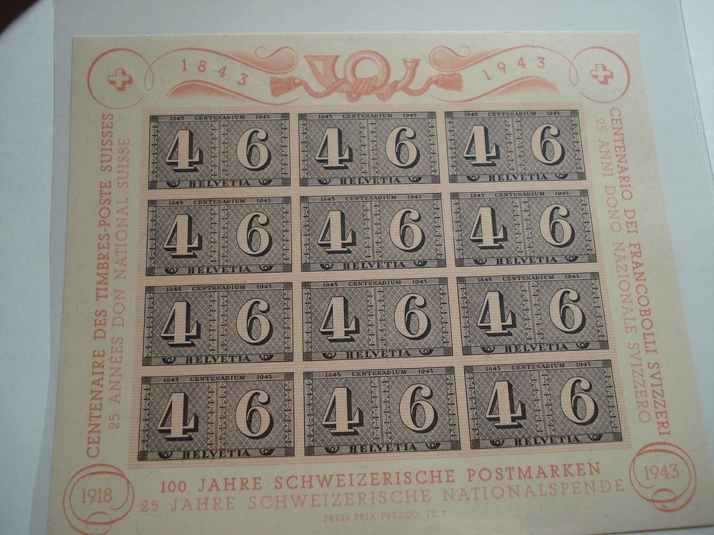 Luxusbogen 150 Jahre Briefmarken 1943, ** (Gebraucht) in Niederwil AG für CHF 5.2 – mit ...