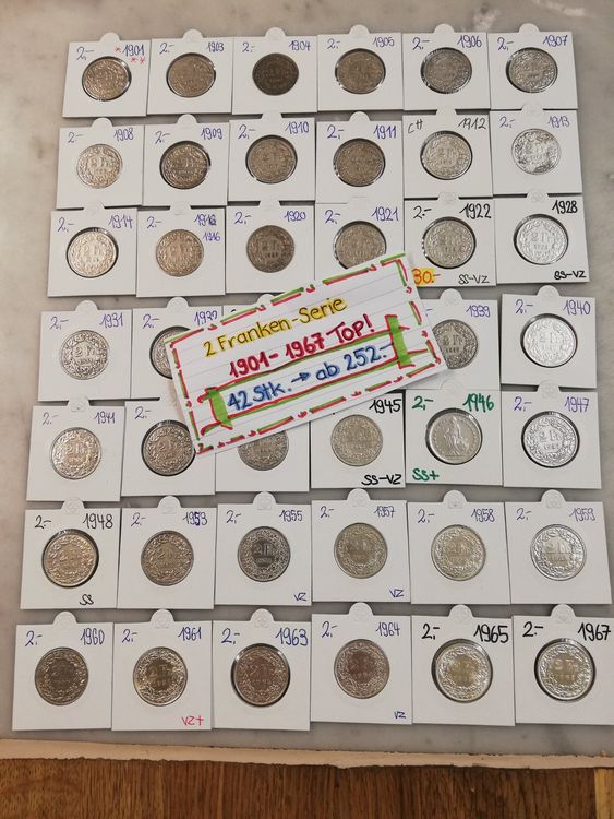 Schweizer Silbermünzen 2Fr.-Serie 1901-1967 Top! 42 Stk. (Gebraucht) in Engi für CHF 323 – mit ...