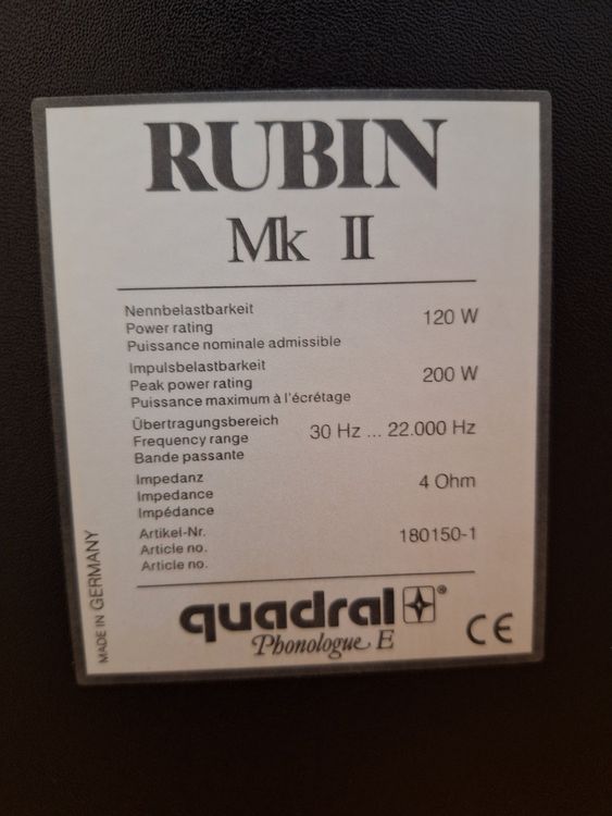Quadral RUBIN Mk II passive Lautsprecher (Gebraucht) in Grüt (Gossau ZH ...