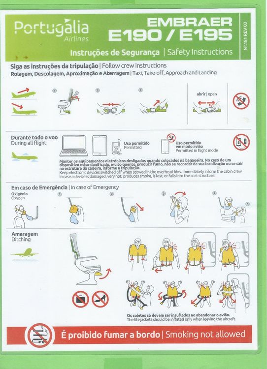 Portugalia Airlines, Embraer E190/E195, Safety Card, , | Kaufen auf Ricardo